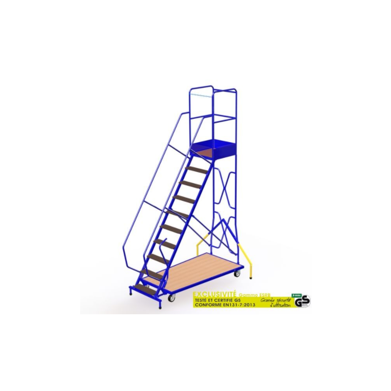 Escabeau industriel mobile 10 marches hauteur plateforme 2205 mm